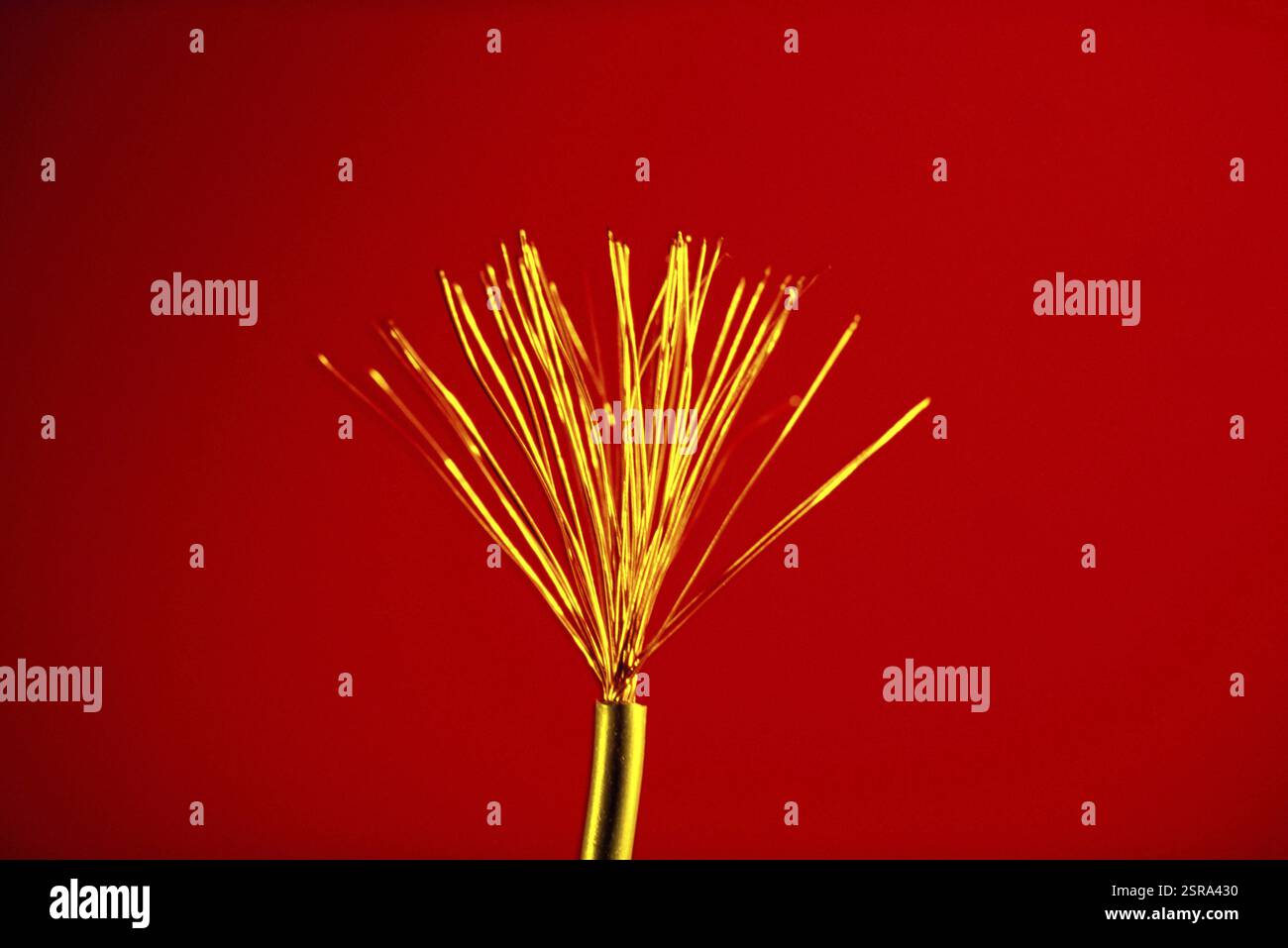 Concept, single hard copper wire on red background, India, Asia Stock ...
