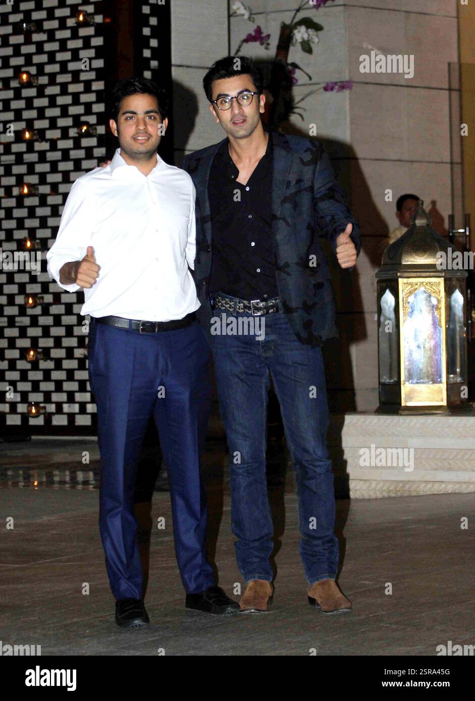 Bollywood actor Ranbir Kapoor Akash Ambani at Mukesh Ambani's residence Antilia meeting of club ...