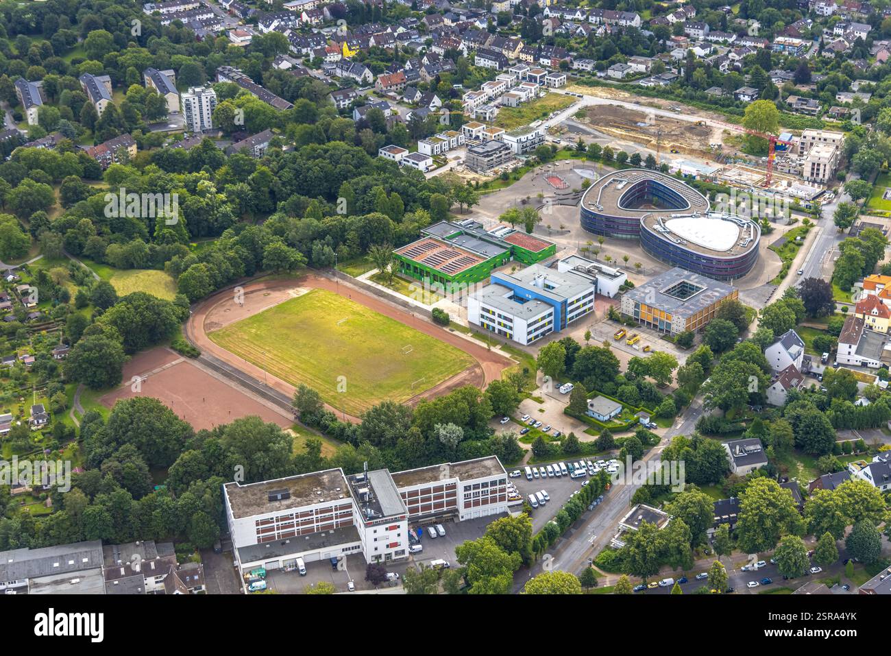 Aerial view, Neues Gymnasium and Hans-Böckler-Realschule with sports ...