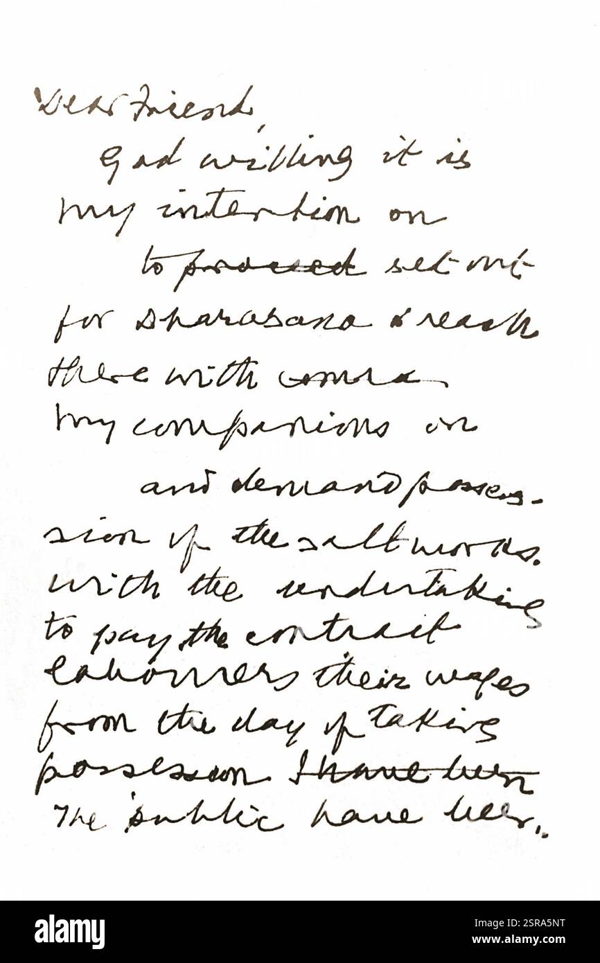 Handwritten letter from Mahatma Gandhi to the British Viceroy, India ...