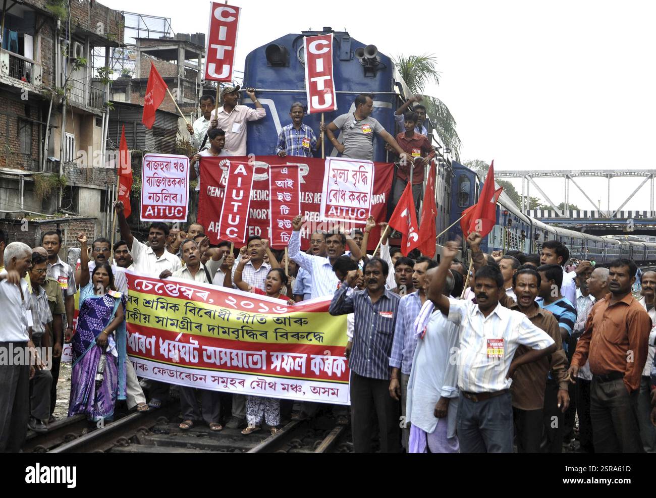 Protesters block train during the nationwide strike called by trade ...
