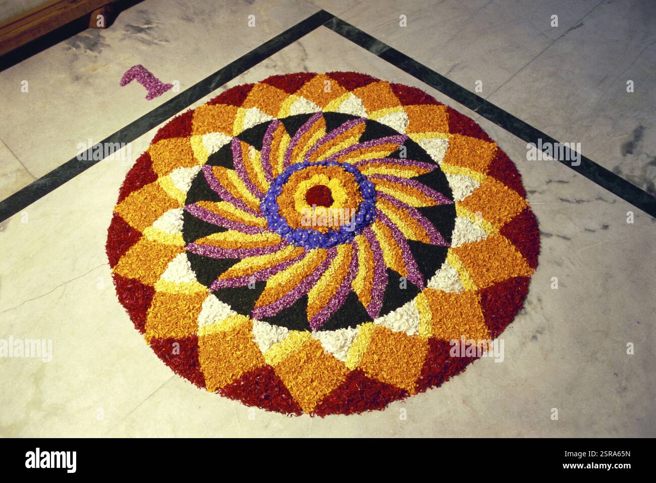 Pookalam floral design, Onam festival, Kerala, India, Asia Stock Photo ...