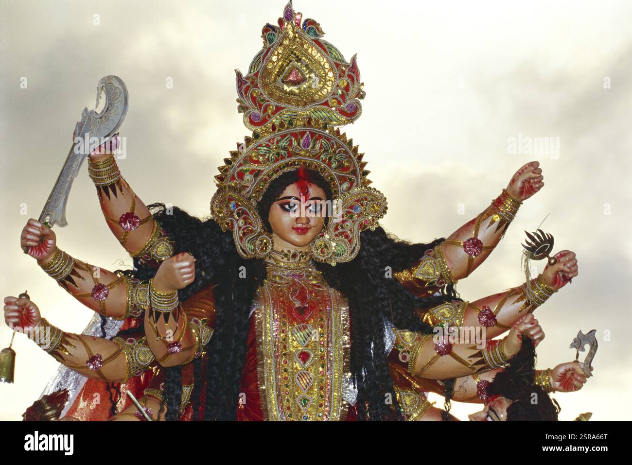 Durga puja, mother durga before immersion with sky and cloud at back ...
