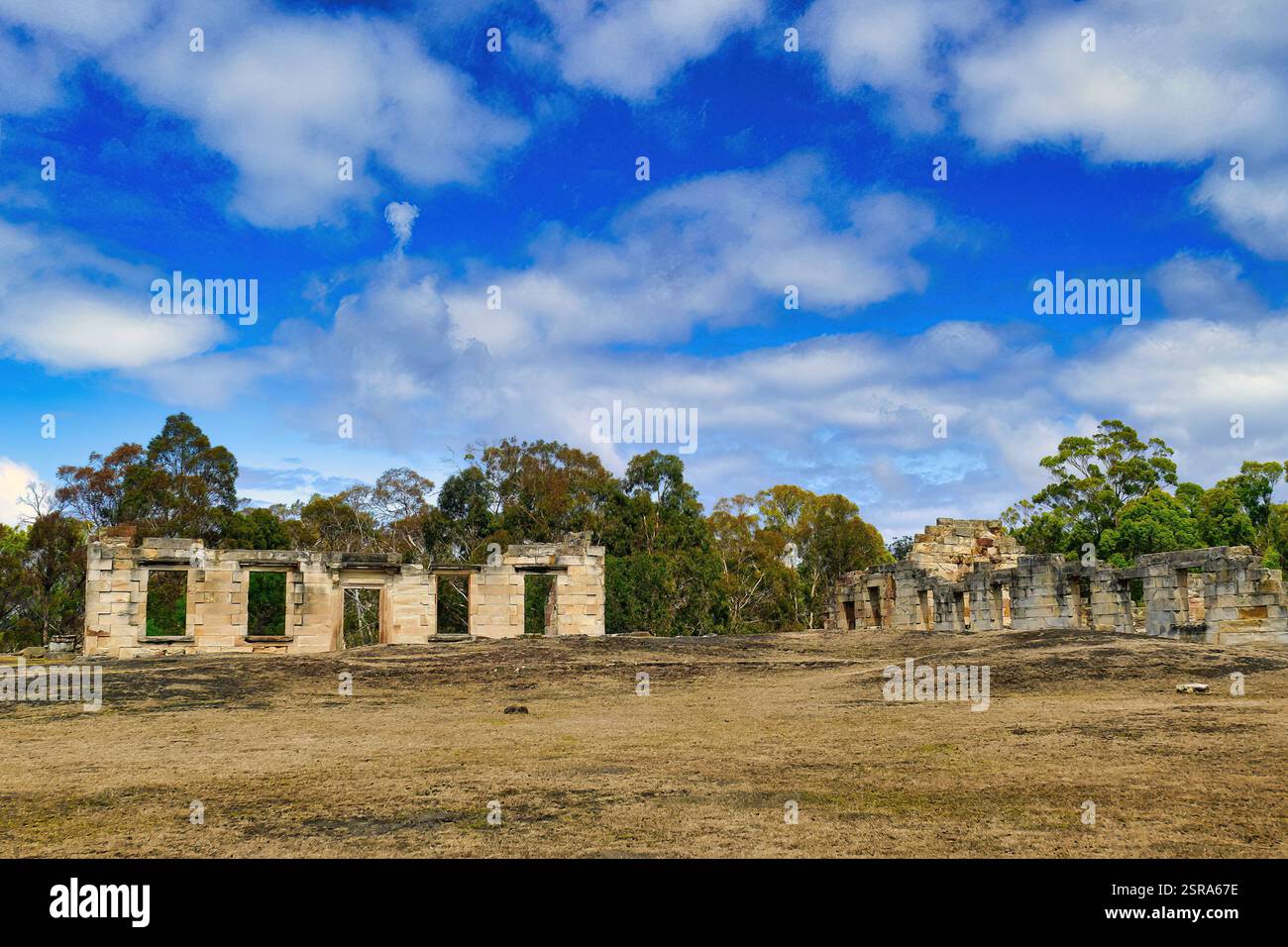 Ruins of the buildings of the coal mine on Tasman Peninsula, Tasmania ...