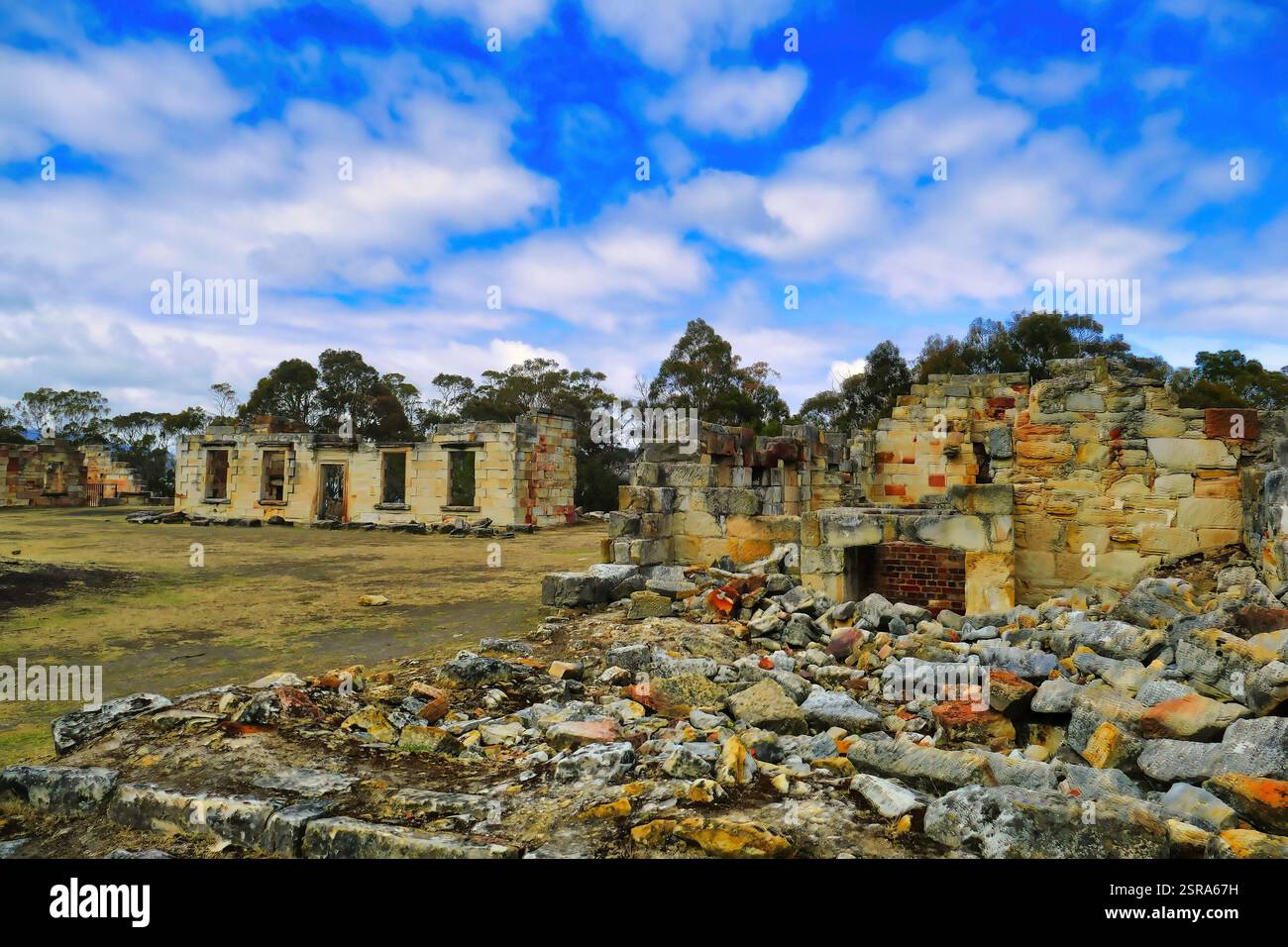 Ruins of the buildings of the coal mine on Tasman Peninsula, Tasmania ...