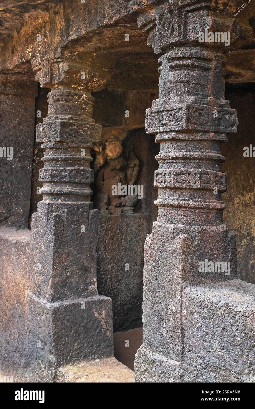 Pillars detail of cave number twenty-one in Panhale Kazi caves, Konkan ...
