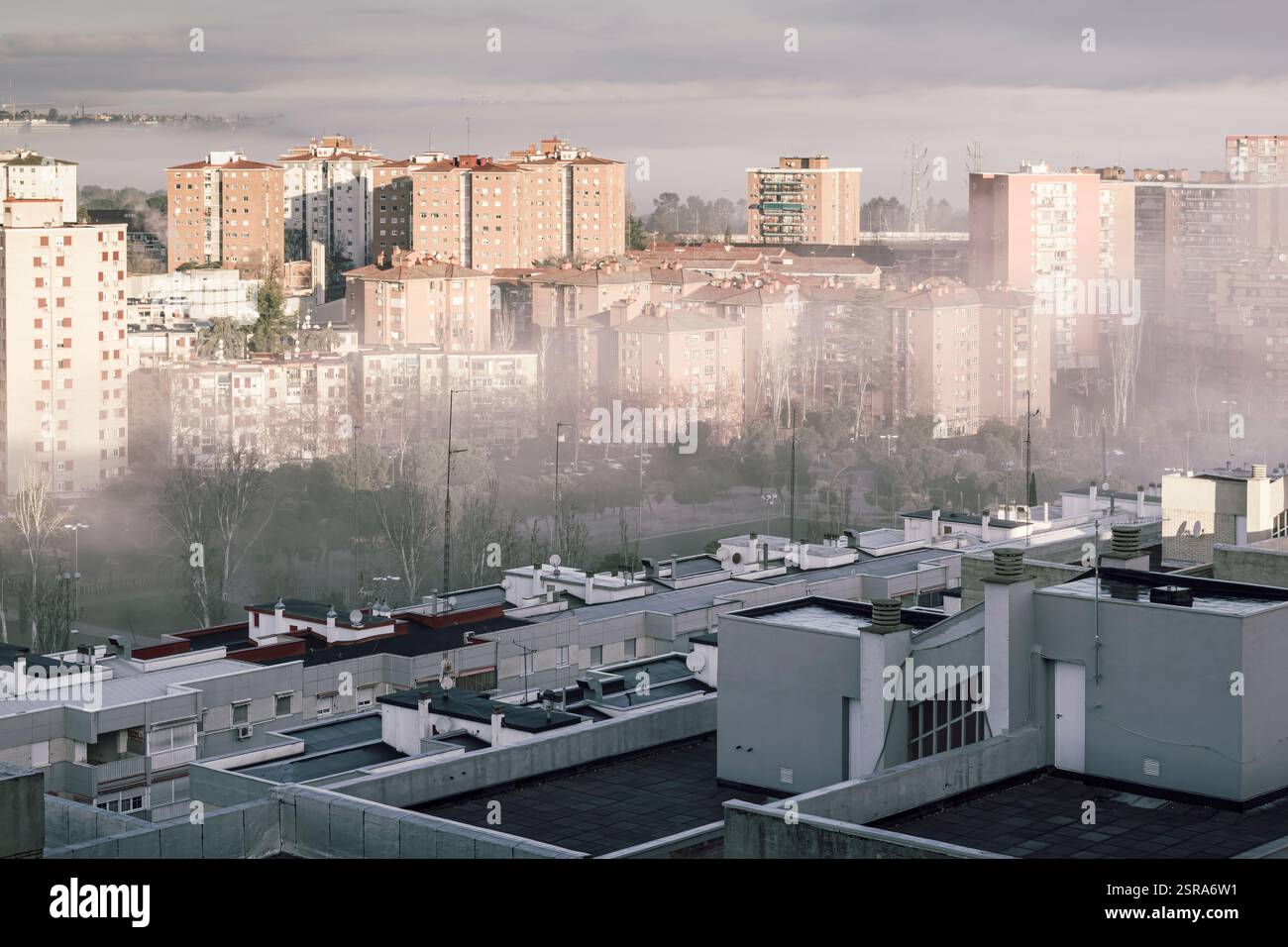 Madrid, Spain, February 8th, 2025: Foggy Dawn Over Aluche: A Cityscape ...