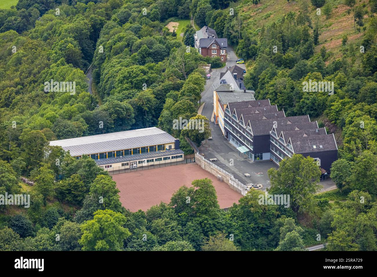 Aerial view, Wittgenstein Castle, grammar school and secondary school ...