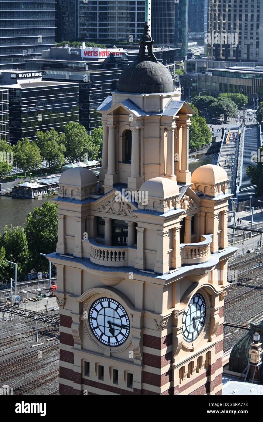 Flinders Street railway Station clock tower, decretive french renaissance style architecture ...