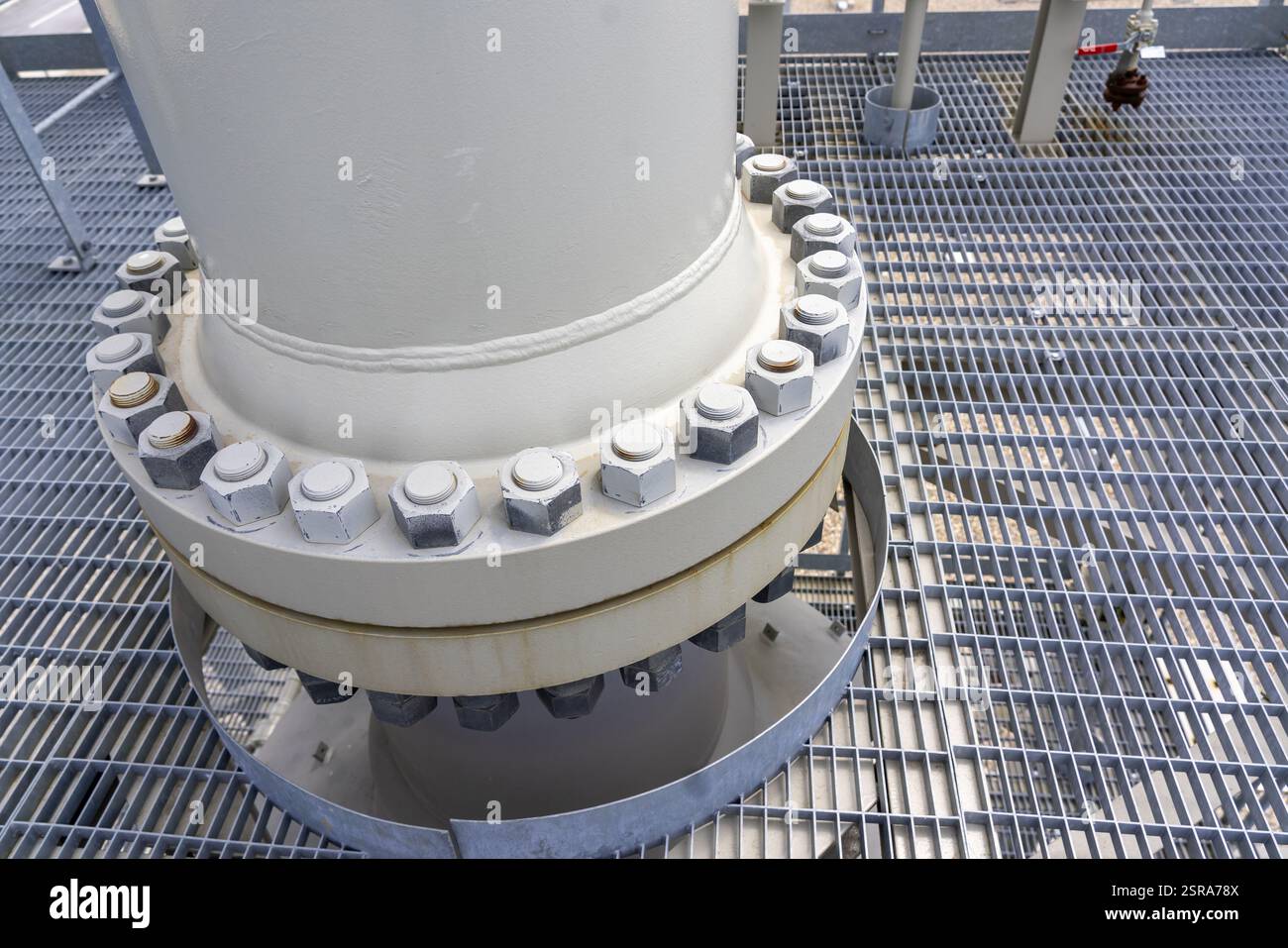 Industrial flange and bolted connection mounted on a durable metal ...