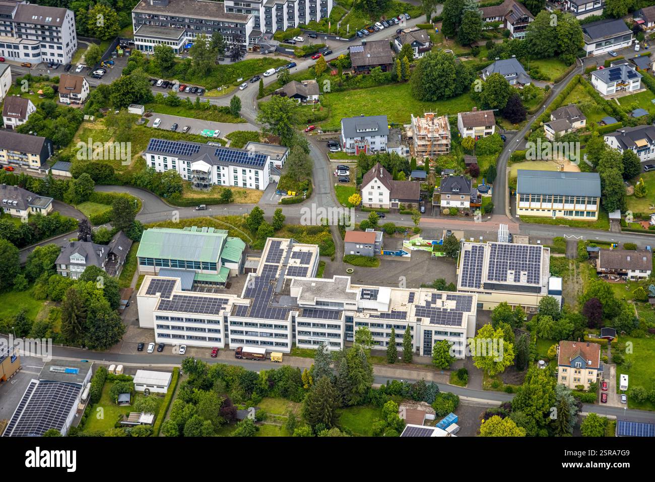 Aerial view, Städtisches Gymnasium, Bad Laasphe, Wittgensteiner Land ...