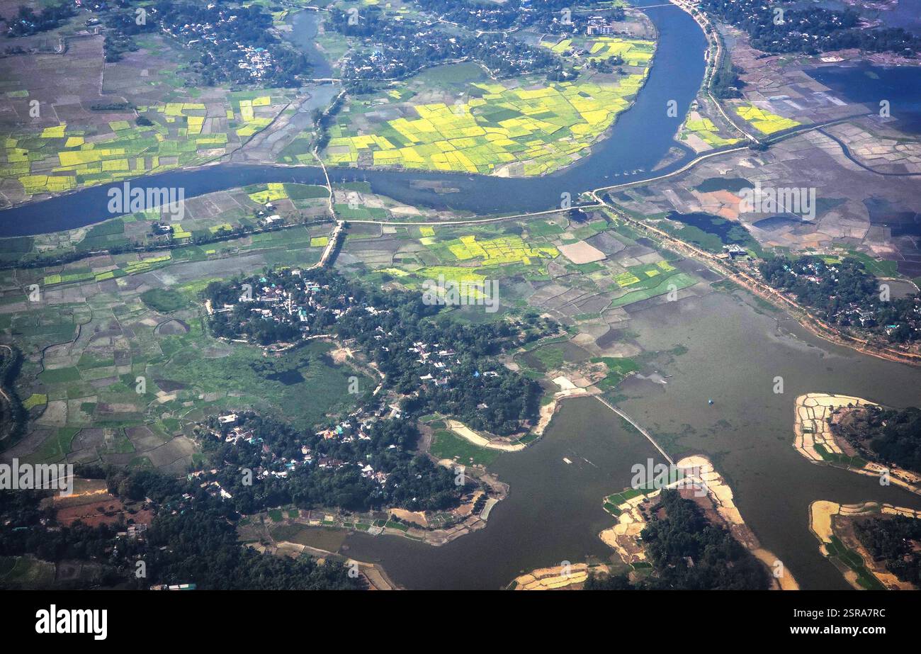 Aerial view of rural Bangladesh. Top view of Dhaka, Bangladesh. Bird's ...