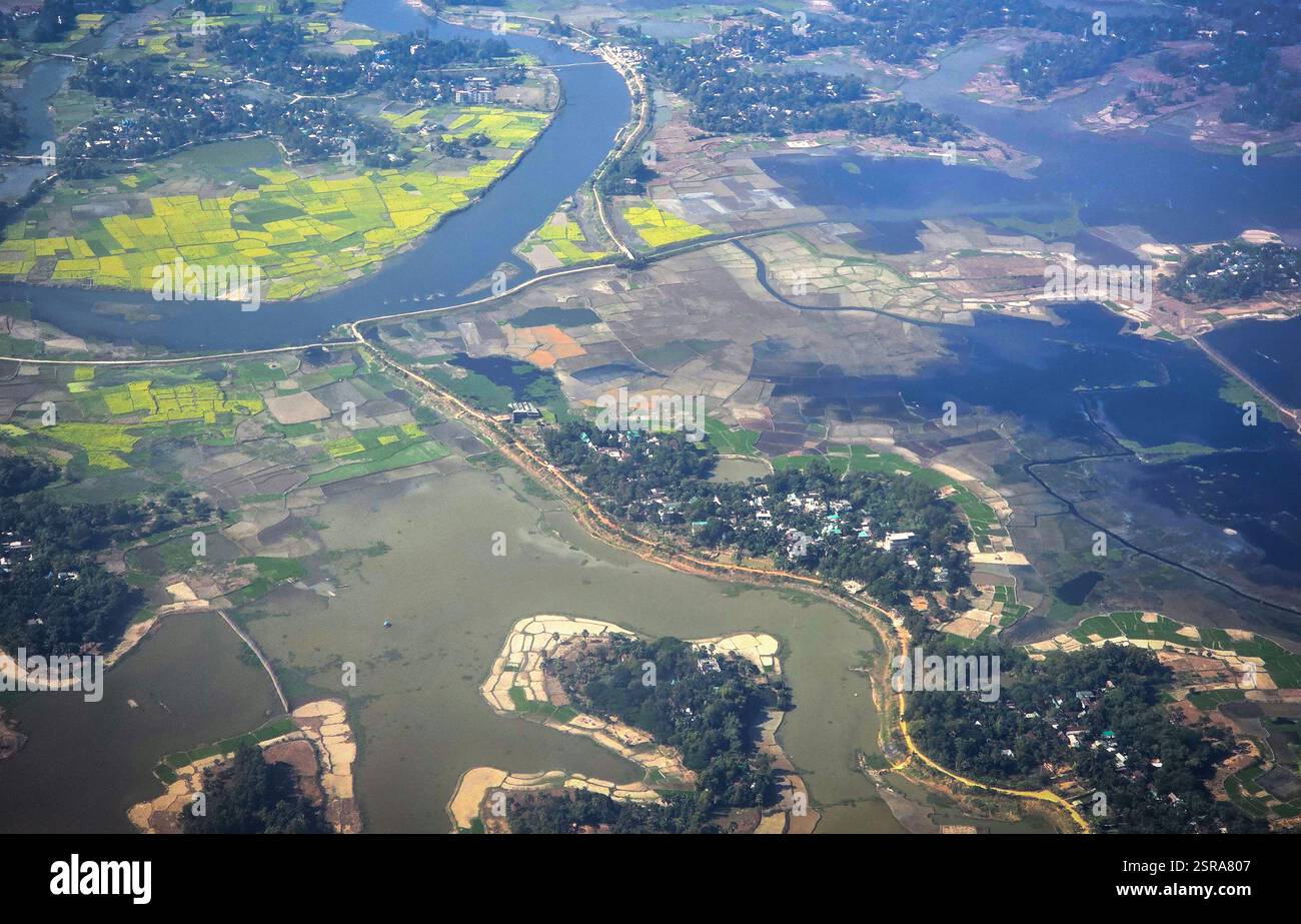 Aerial view of rural Bangladesh. Top view of Dhaka, Bangladesh. Bird's ...