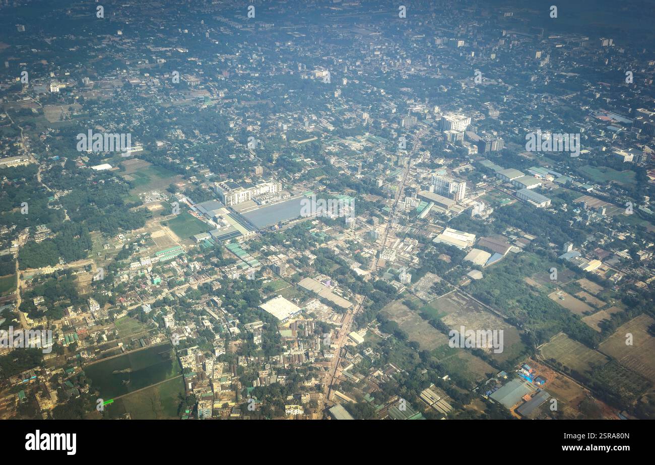 Aerial view of rural Bangladesh. Top view of Dhaka, Bangladesh. Bird's eye view of Bangladesh ...