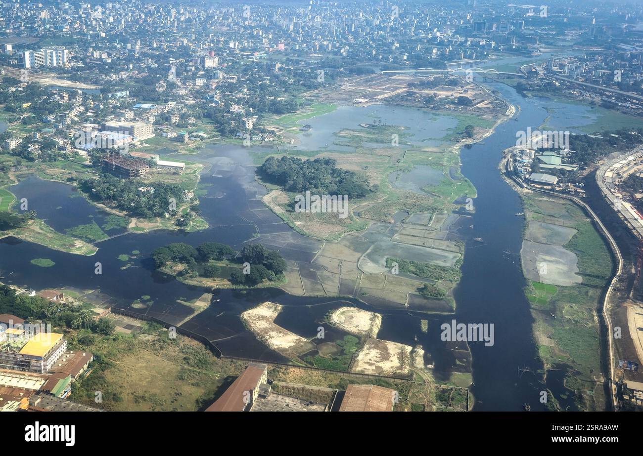 Aerial view of rural Bangladesh. Top view of Dhaka, Bangladesh. Bird's ...