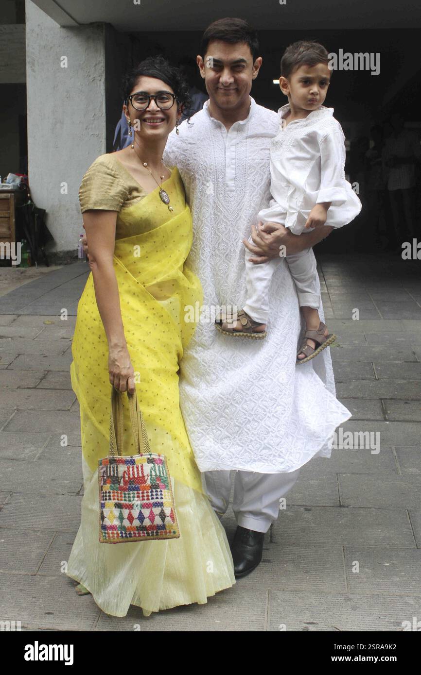 Bollywood actor Aamir Khan filmmaker-wife Kiran Rao son Azad poses on ...