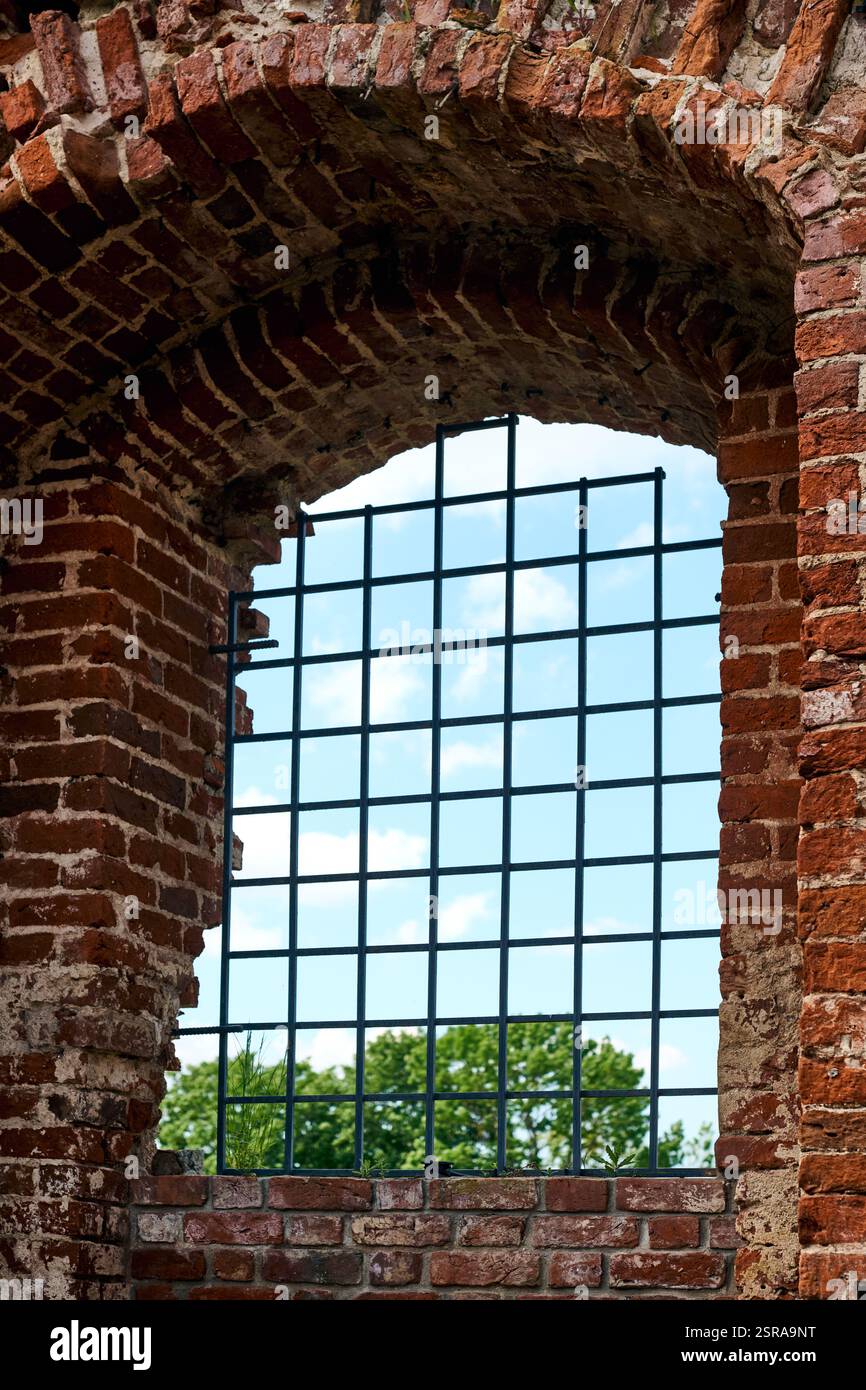 Barred window of old castle ruins of Brandenburg castle of Teutonic ...