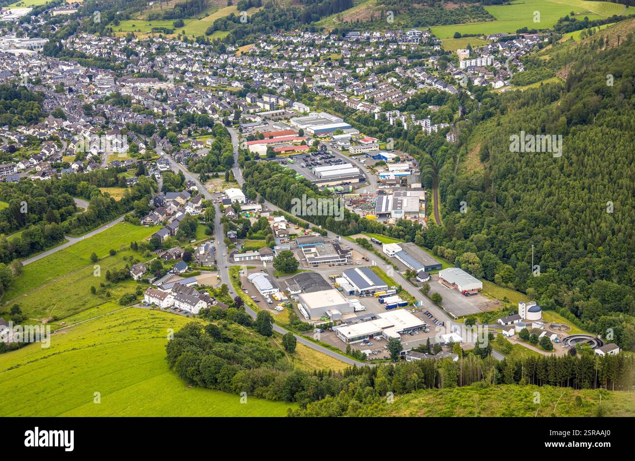 Aerial view, industrial estate Unterm Limburg with sewage treatment ...