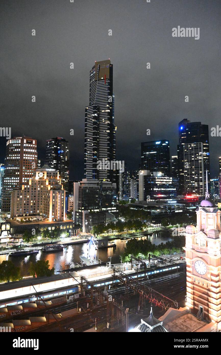 Eureka Tower at night, Melbourne Central business district. Victoria ...
