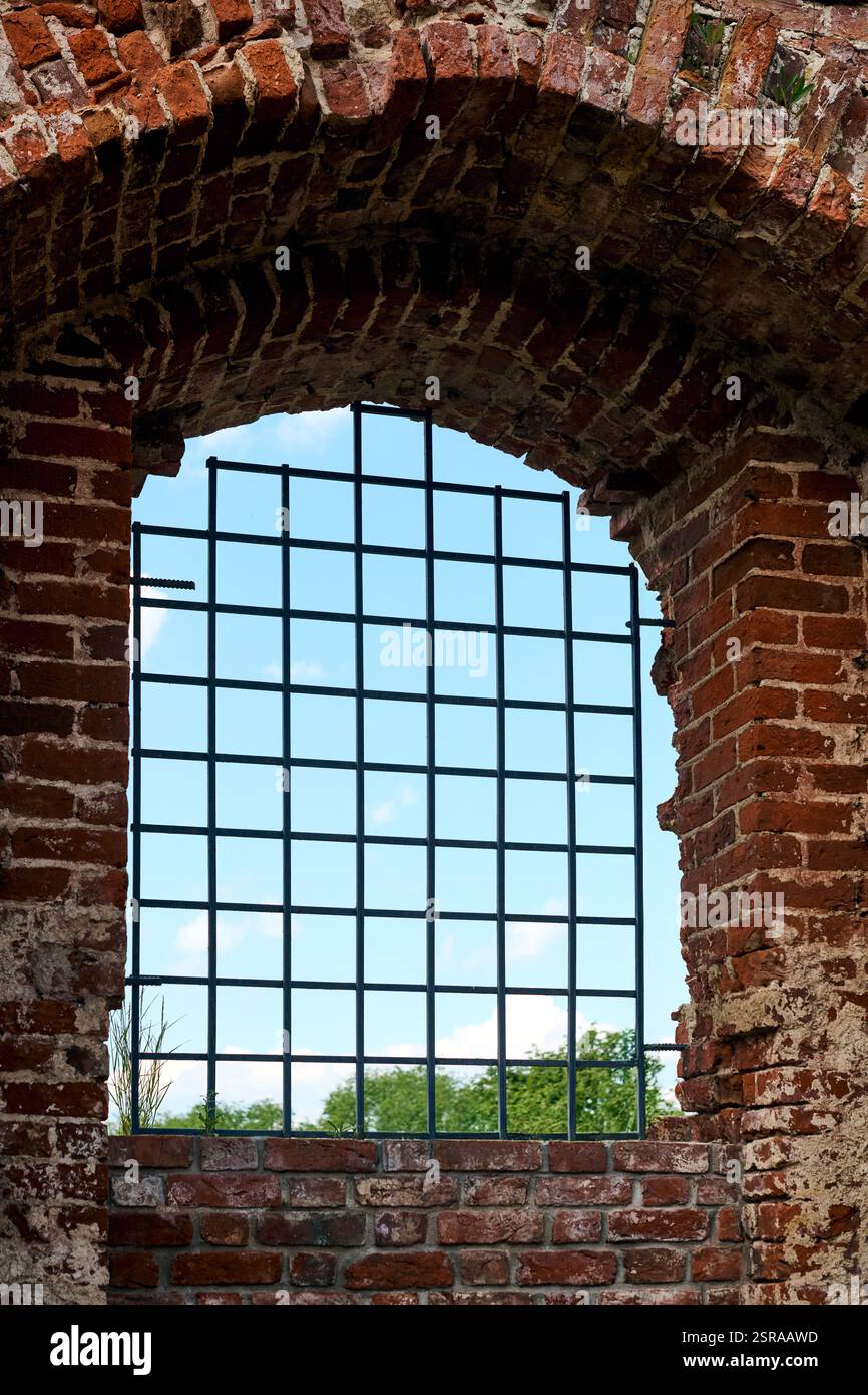 Barred window of old castle ruins of Brandenburg castle of Teutonic ...