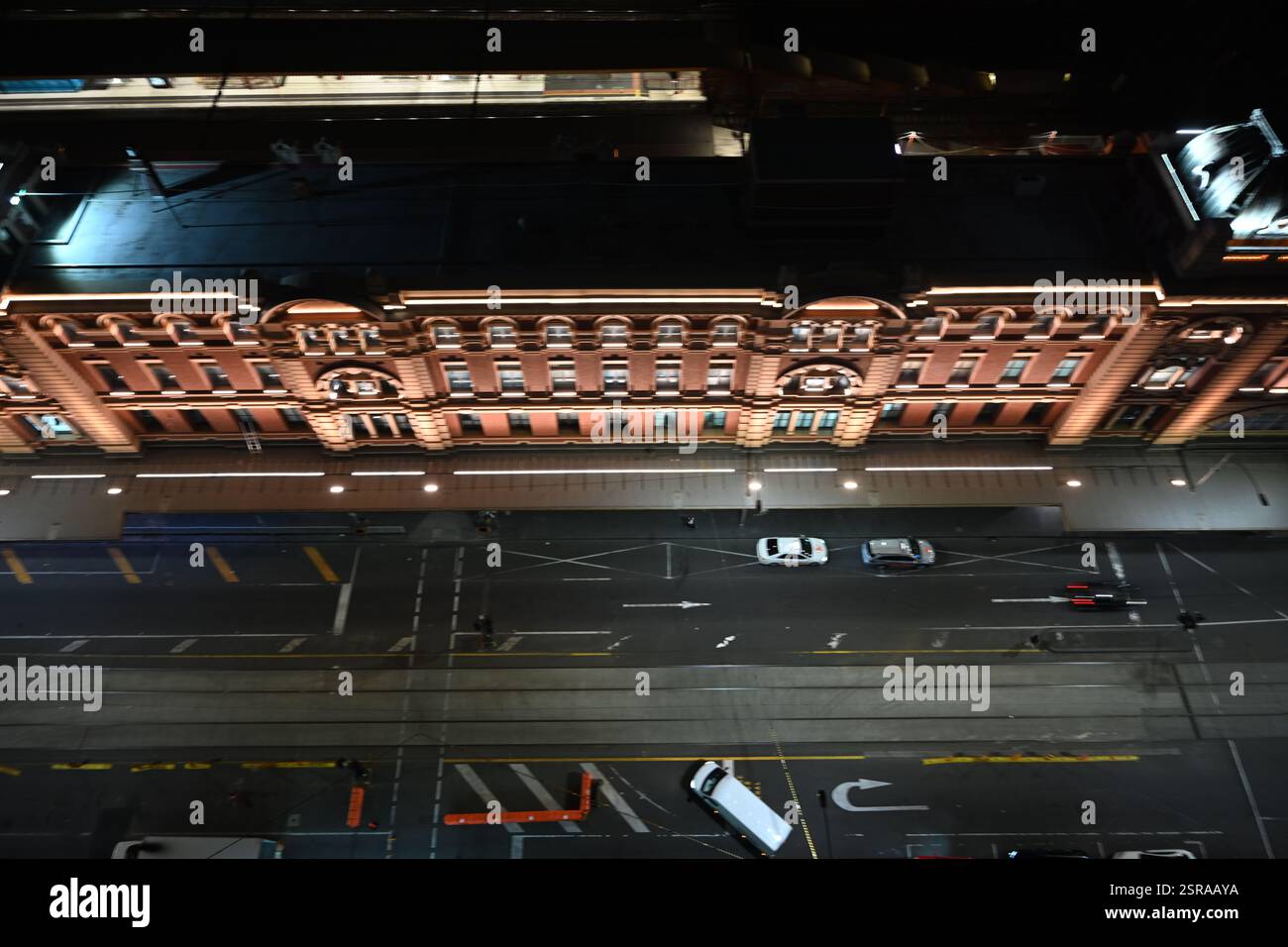 aerial view of flinders street railway station night, decretive ...