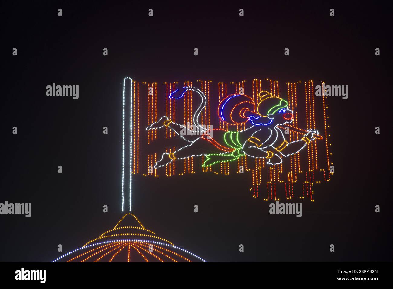 Illuminated lord Hanuman flag, Ganapati Festival, Pune, Maharashtra ...