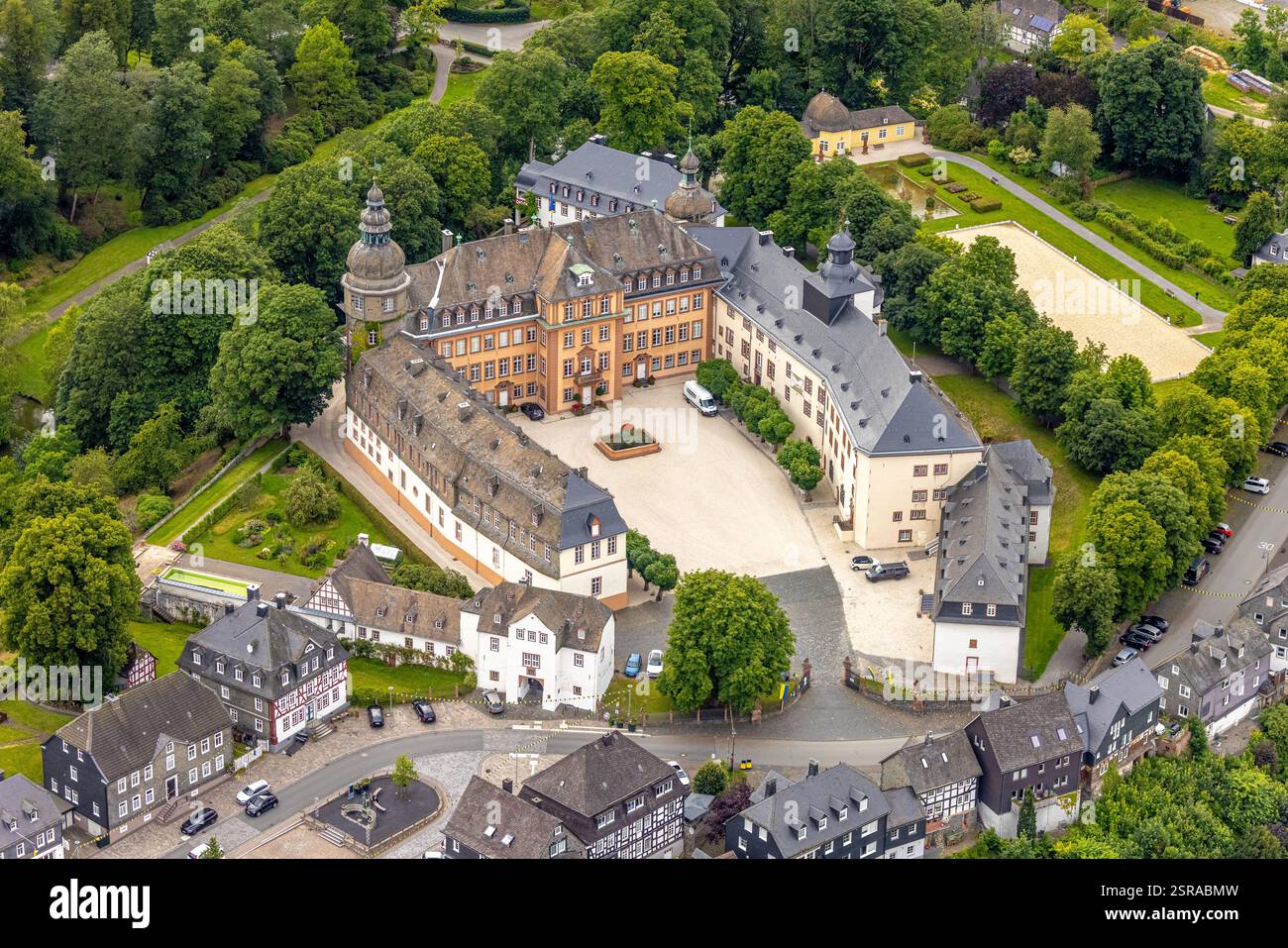 Aerial view, Berleburg Castle, residence of the Sayn-Wittgenstein ...
