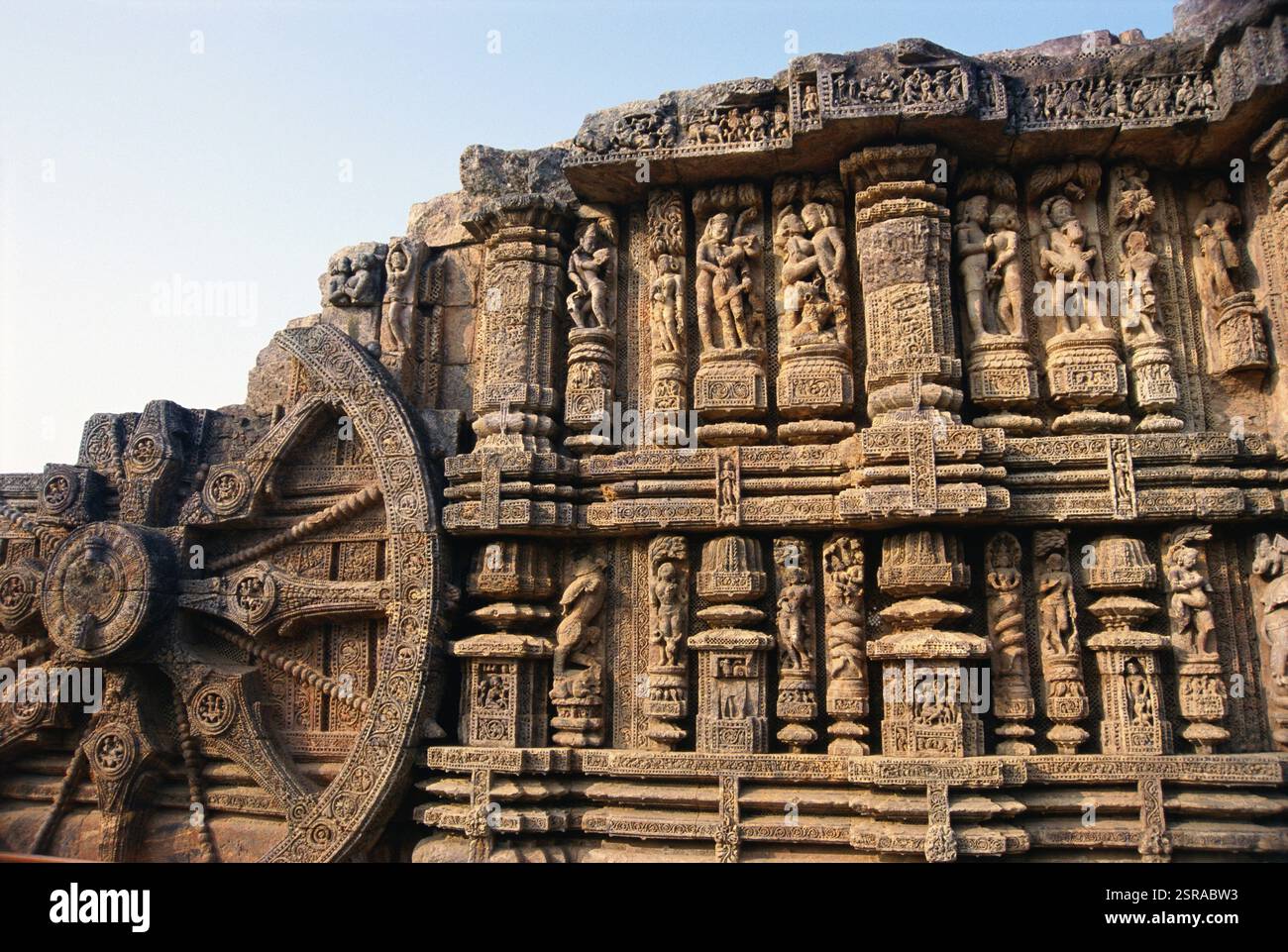 Carved wall and wheel of Sun temple, Konarak, Orissa, India, Asia Stock ...