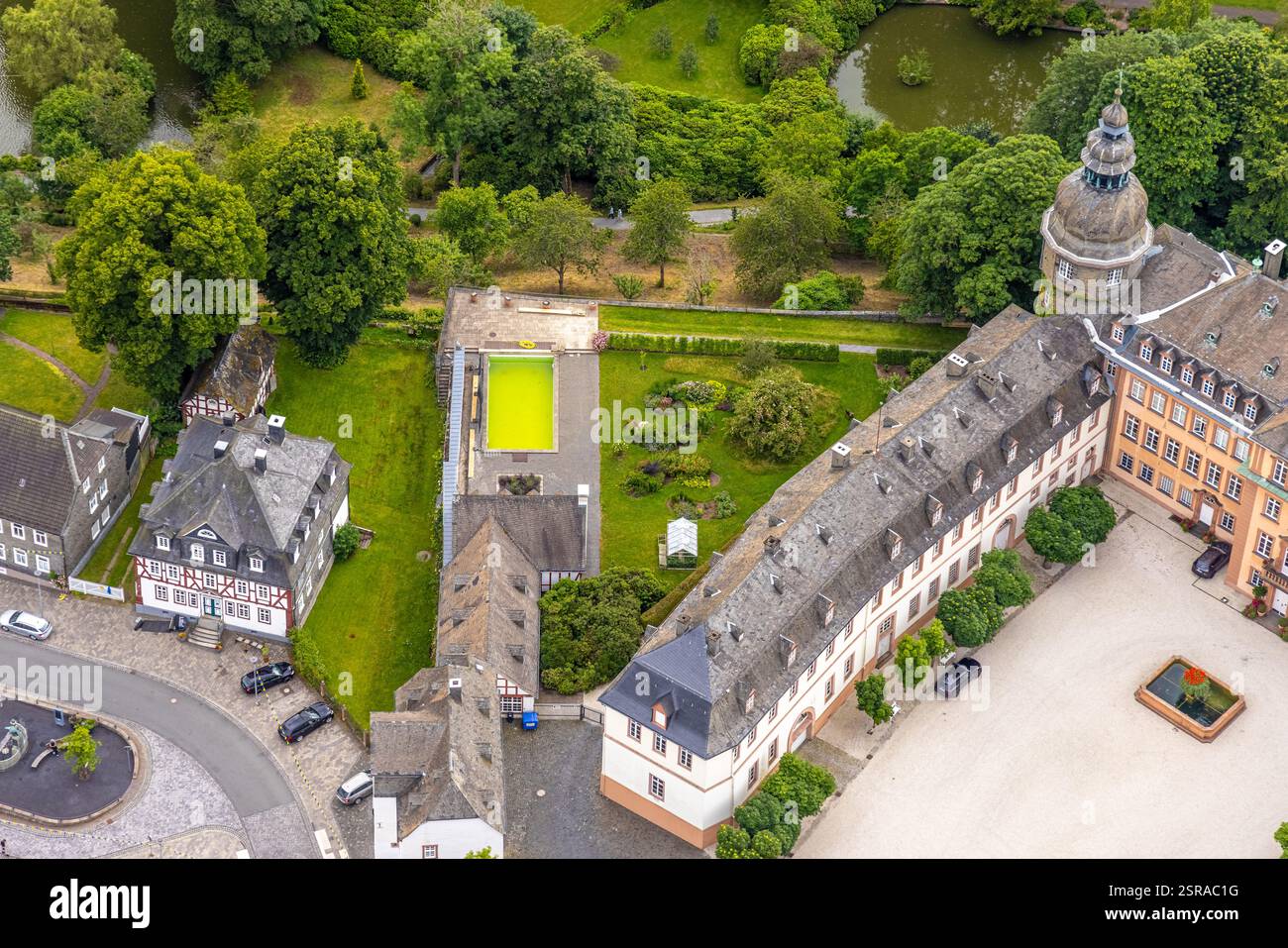 Aerial view, Berleburg Castle, residential castle of the Sayn ...