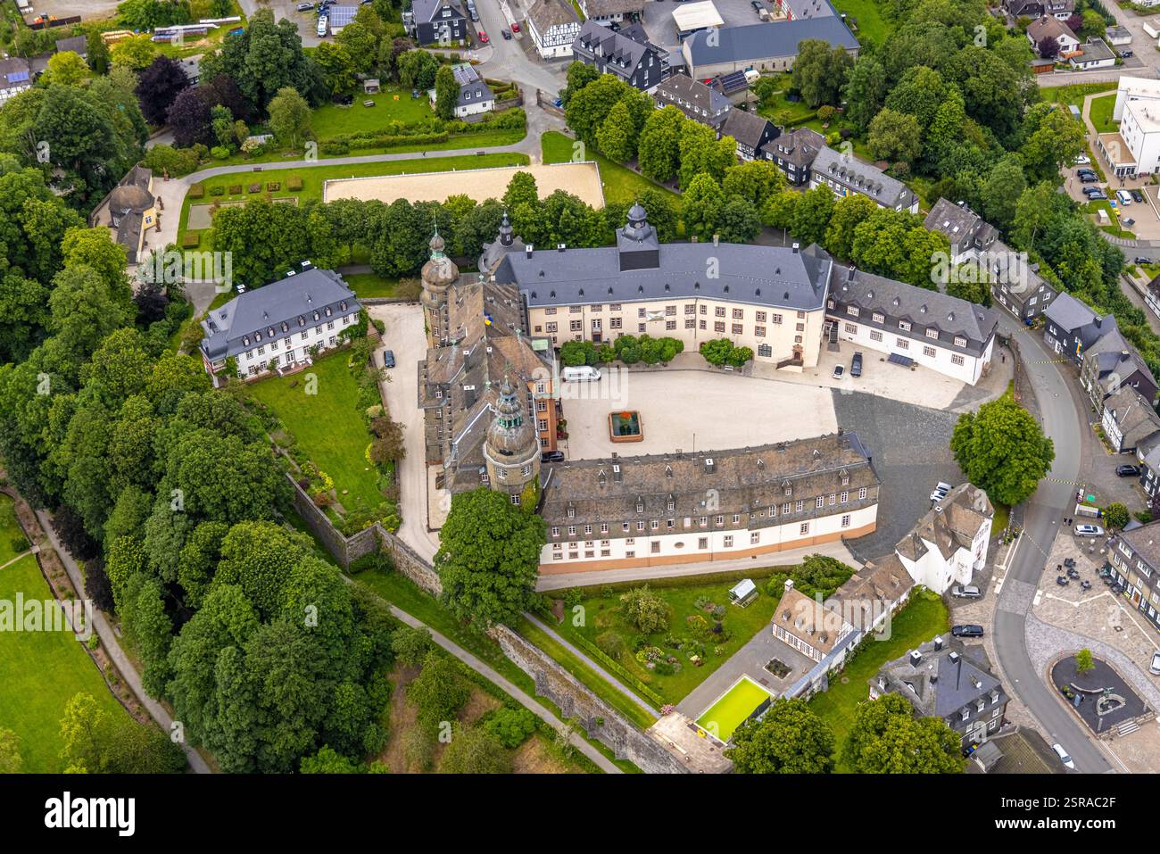 Aerial view, Berleburg Castle, residence of the Sayn-Wittgenstein ...