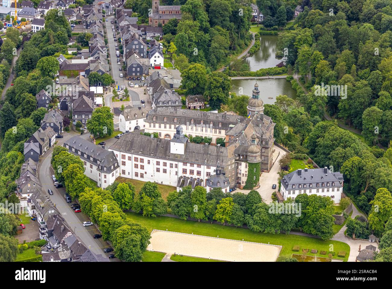 Aerial view, Berleburg Castle, residential castle of the Sayn ...