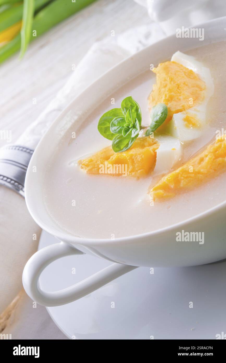 Polish Easter soup with egg and sausage Stock Photo - Alamy