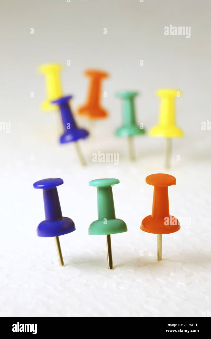 Colorful drawing pins, India, Asia Stock Photo - Alamy