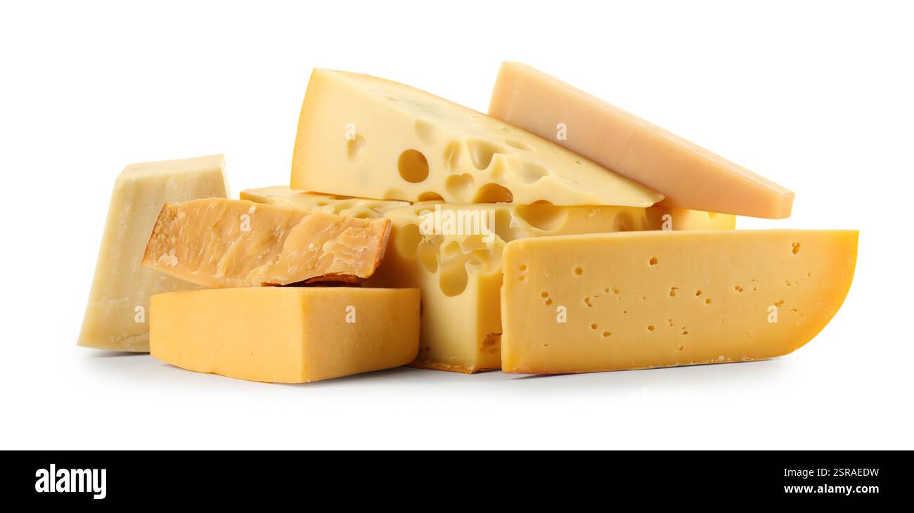 Different types of cheese isolated on white Stock Photo - Alamy