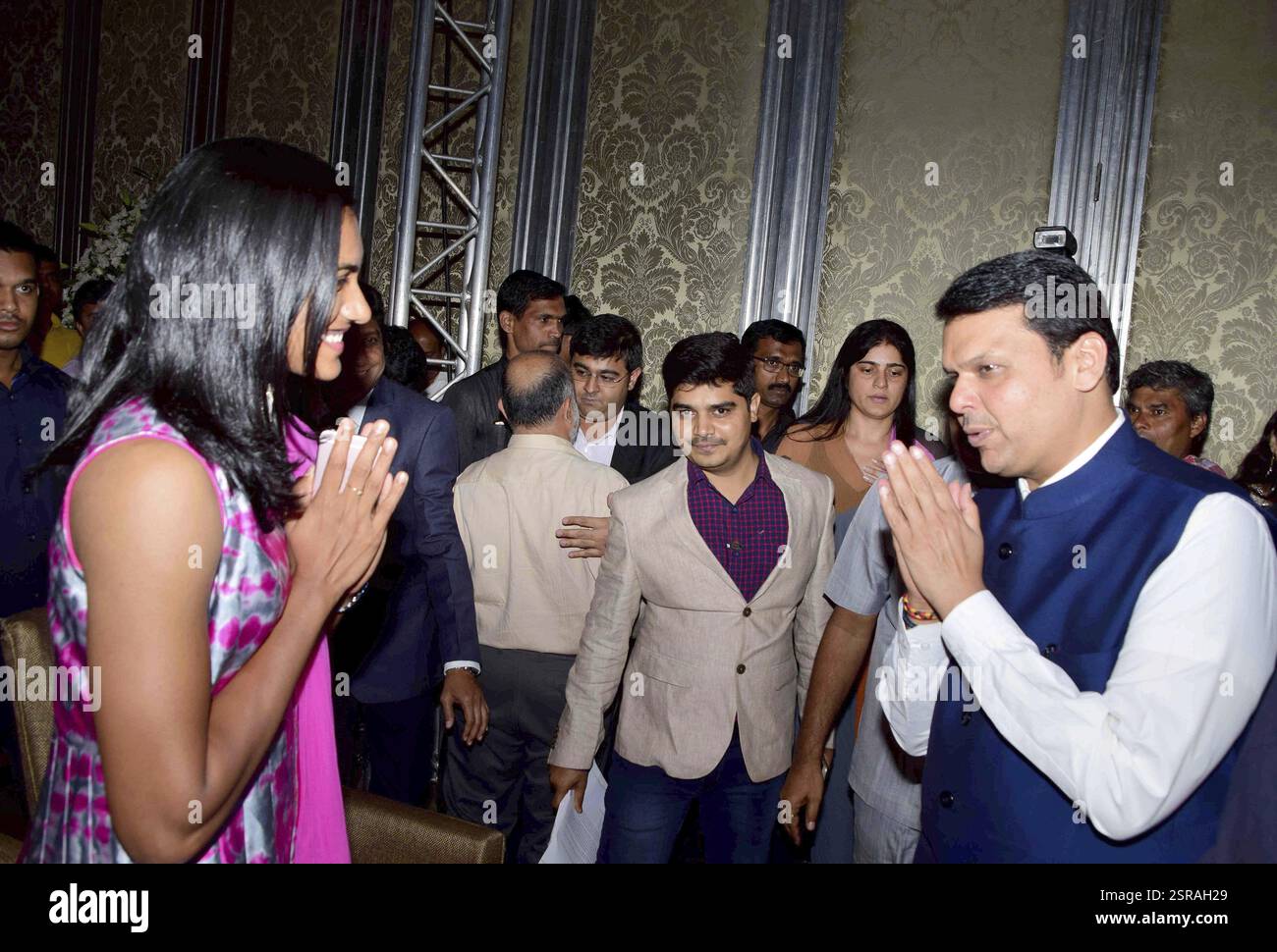 Maharashtra Chief Minister Devendra Fadnavis greets Indian badminton ...