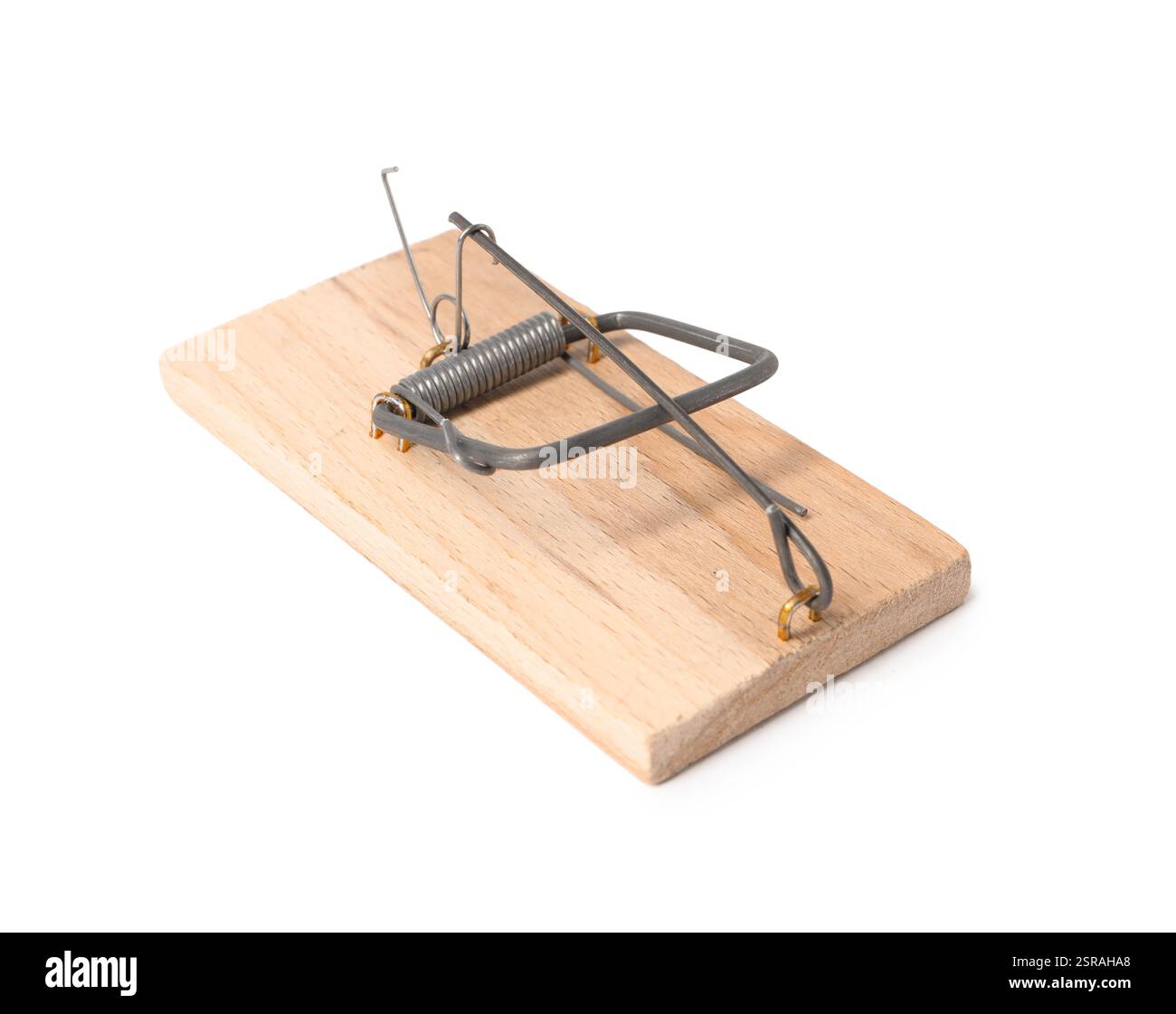 One spring-loaded bar mousetrap isolated on white Stock Photo - Alamy