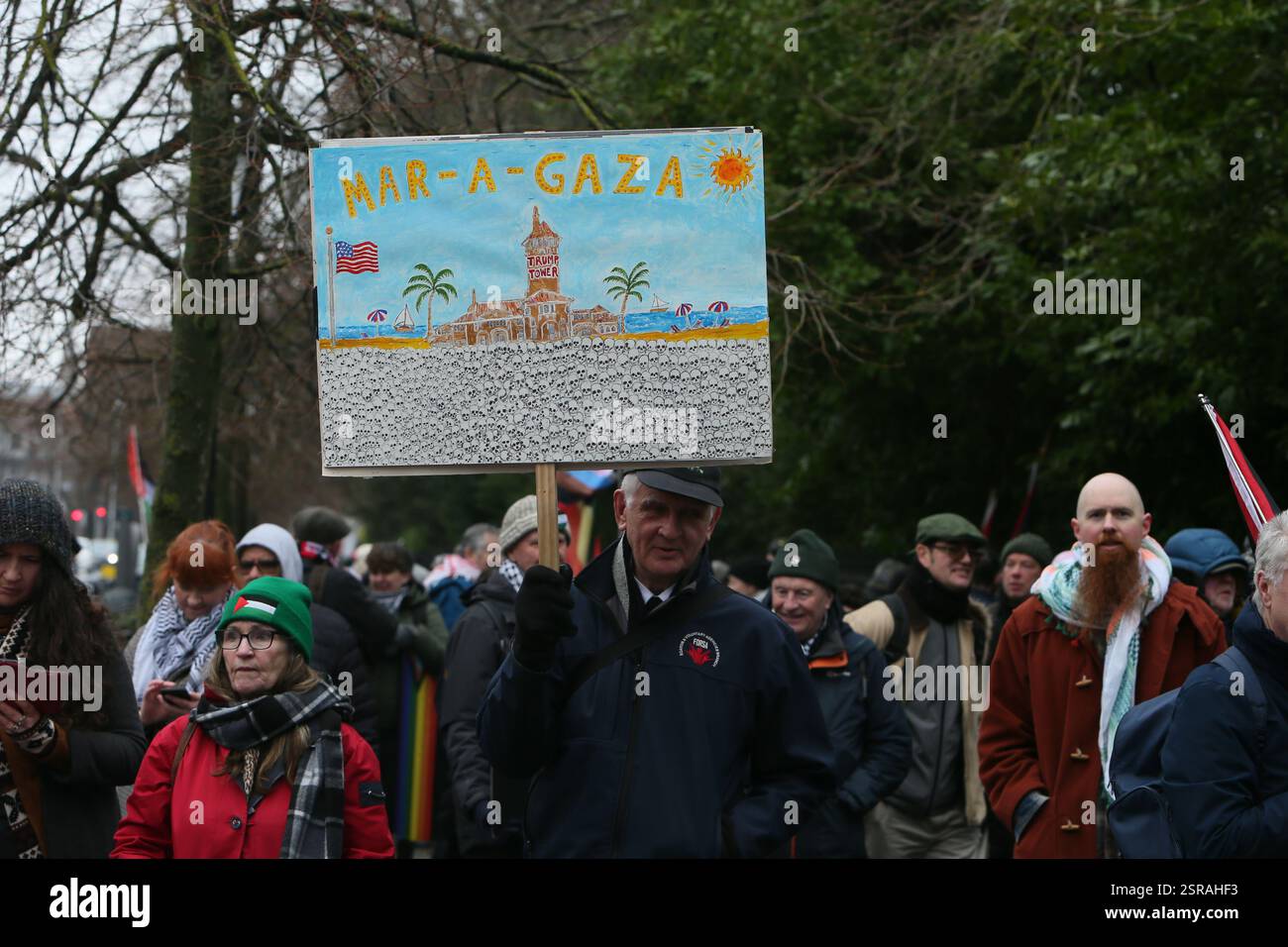 Dublin, Ireland - 15th February 2025 - a placard at the 'Tell Trump ...