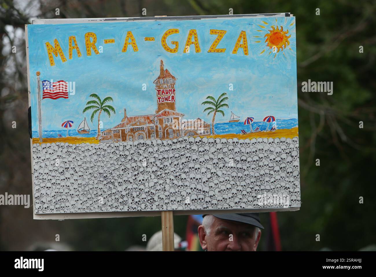 Dublin, Ireland - 15th February 2025 - a placard at the 'Tell Trump ...