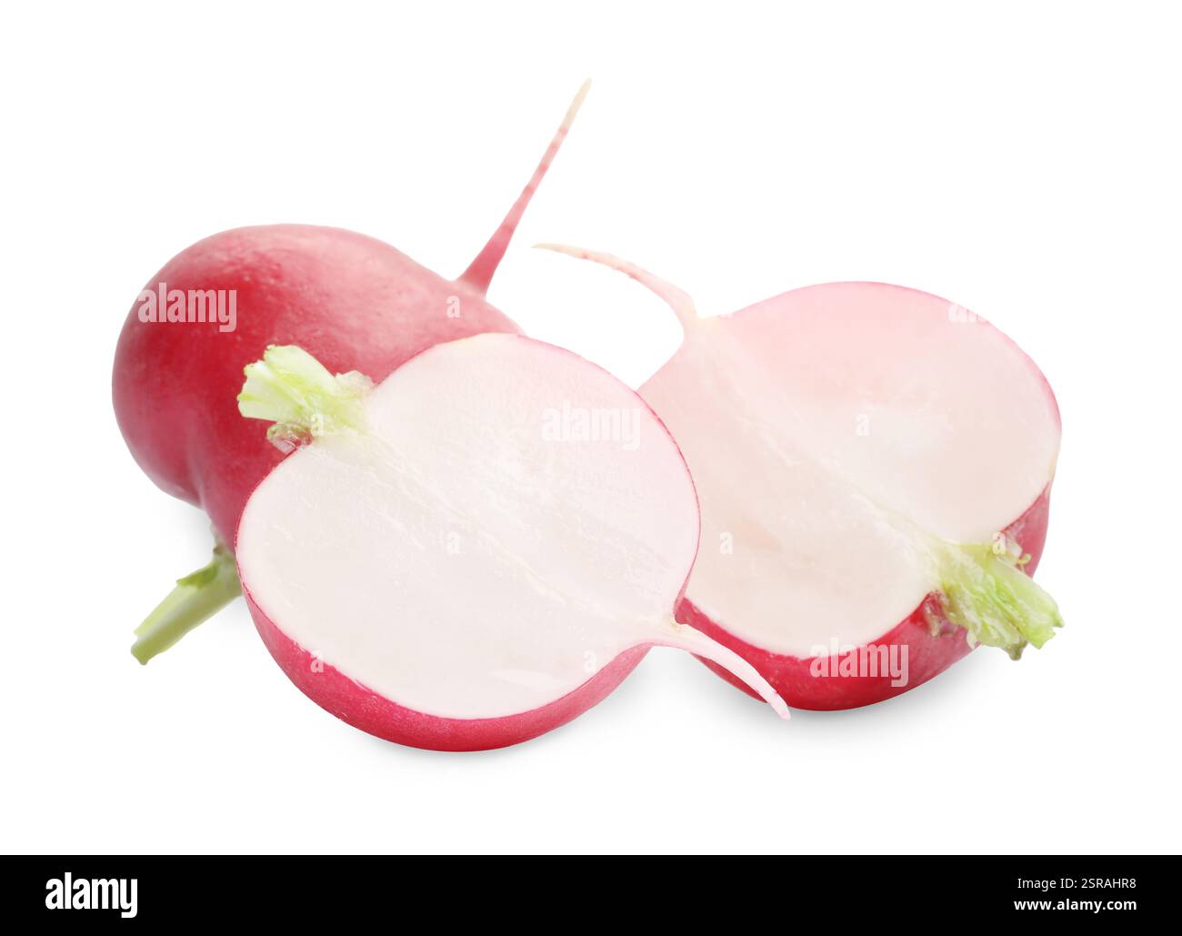 Whole and cut radishes isolated on white Stock Photo - Alamy
