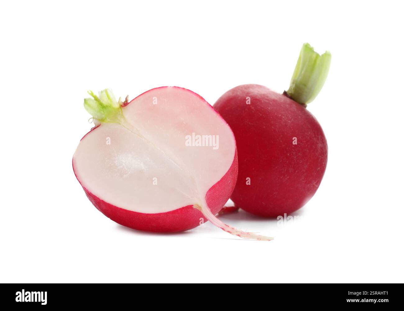 Whole and cut radishes isolated on white Stock Photo - Alamy