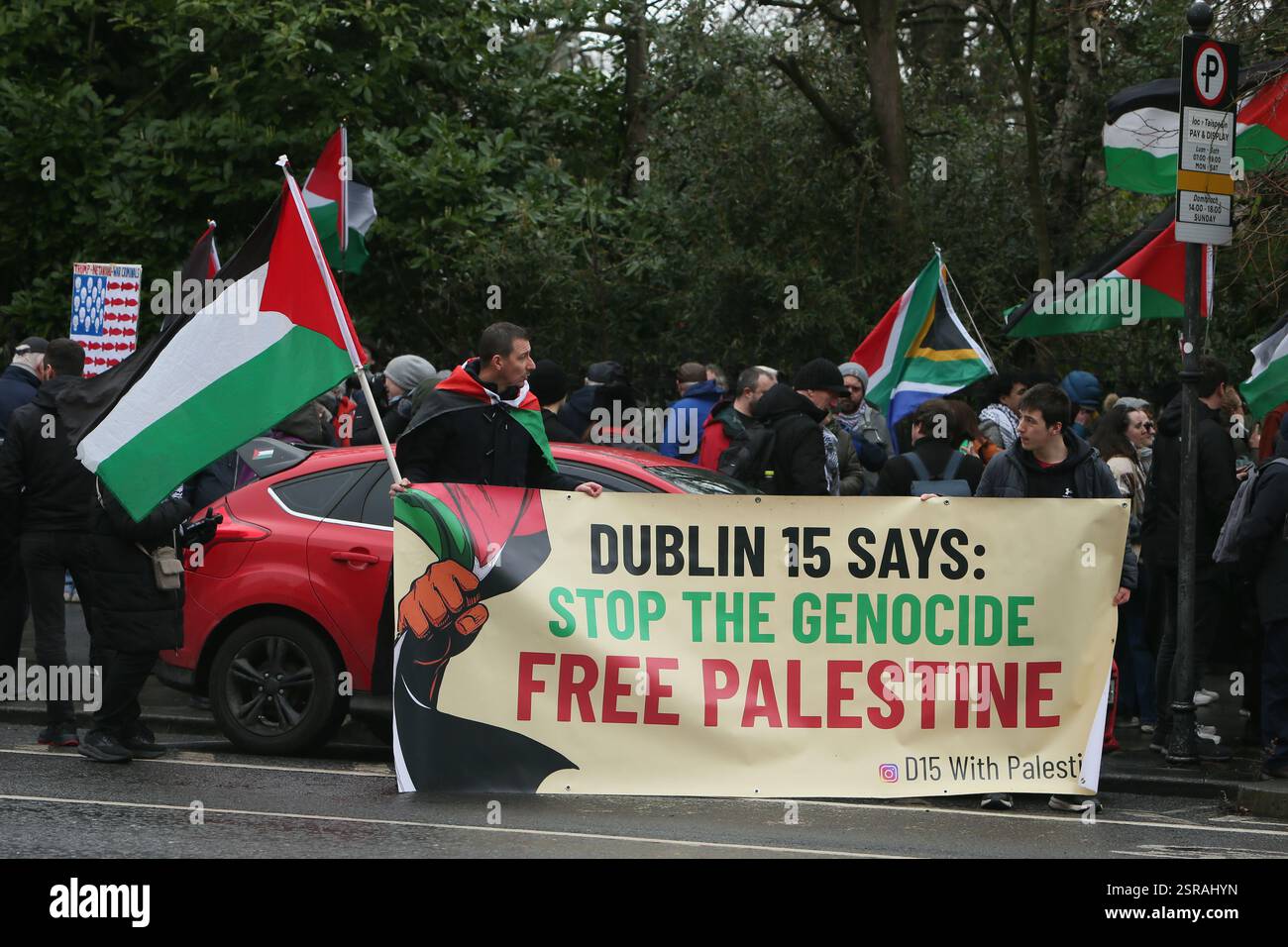 Dublin, Ireland - 15th February 2025 - a banner with a Palestinian ...