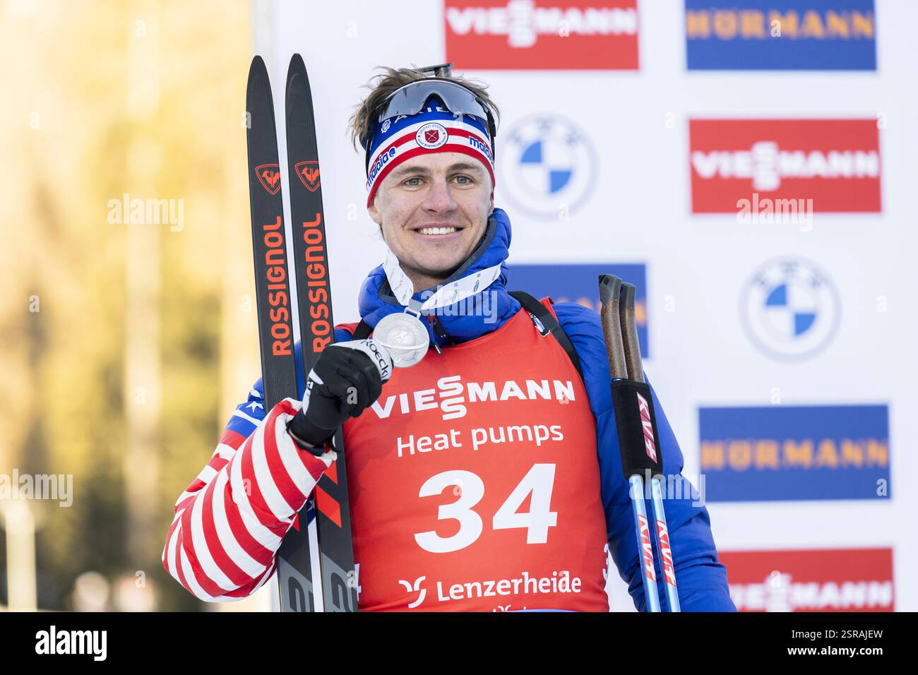 Campbell Wright of the United States shows his silver medal during the ...