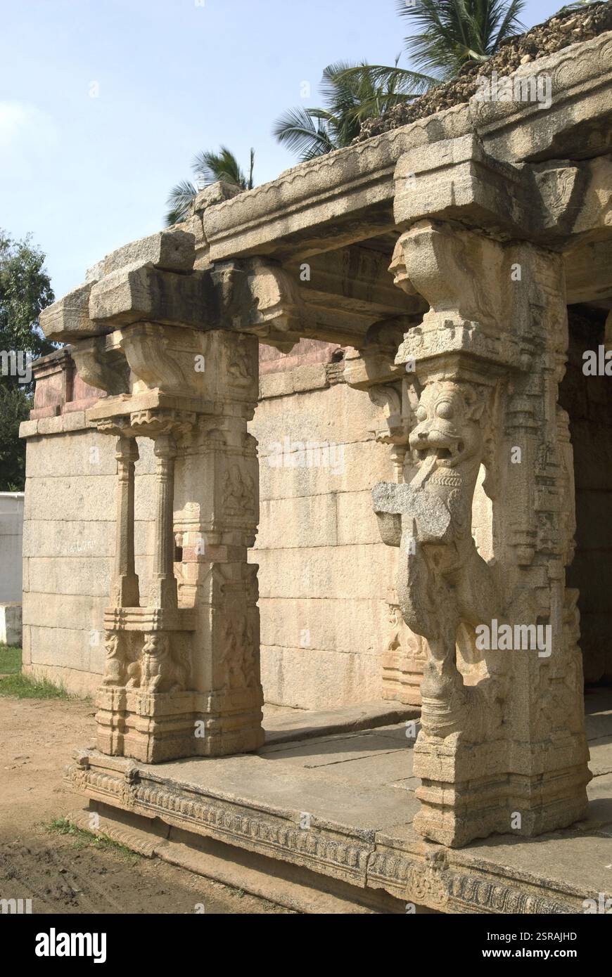Pillared hall Yalis in Chandikesvara temple in Hampi, Karnataka, India ...