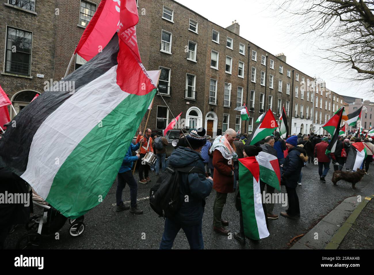 Dublin, Ireland - 15th February 2025 - Palestinian flags held by people ...