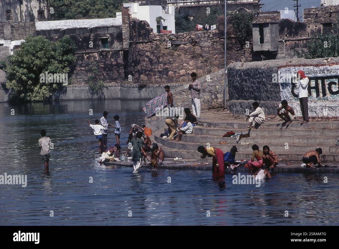 Bathing, washing at ghats of River Chambal, Kota, Rajasthan, India ...