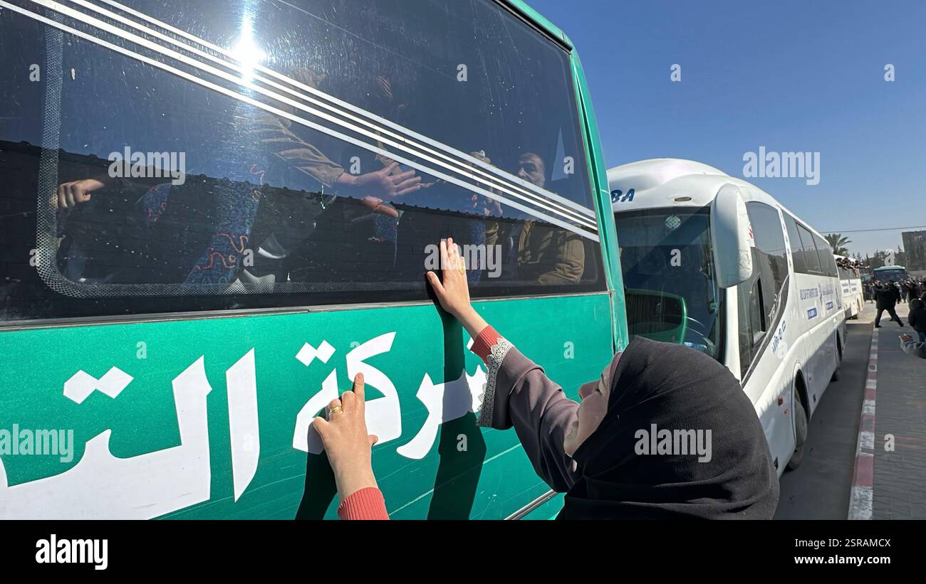 Red Cross bus, carrying Palestinians released in the 6th round of the ...