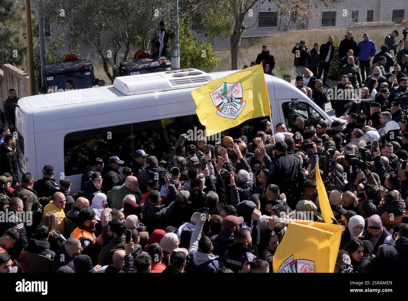 Ramallah, West Bank. 15th Feb, 2025. Former Palestinian prisoners ...