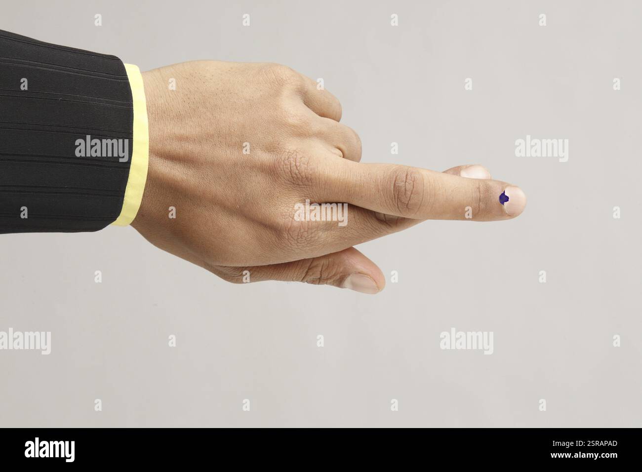 Executive kept index and middle finger crossed showing voting mark MR ...