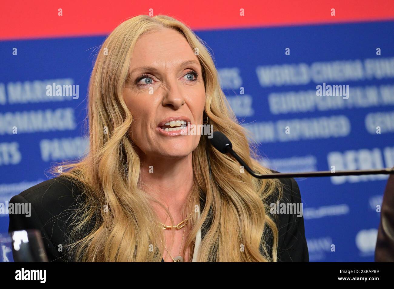 Berlin, Germany. 15th Feb, 2025. Toni Collette, actress, speaks during ...