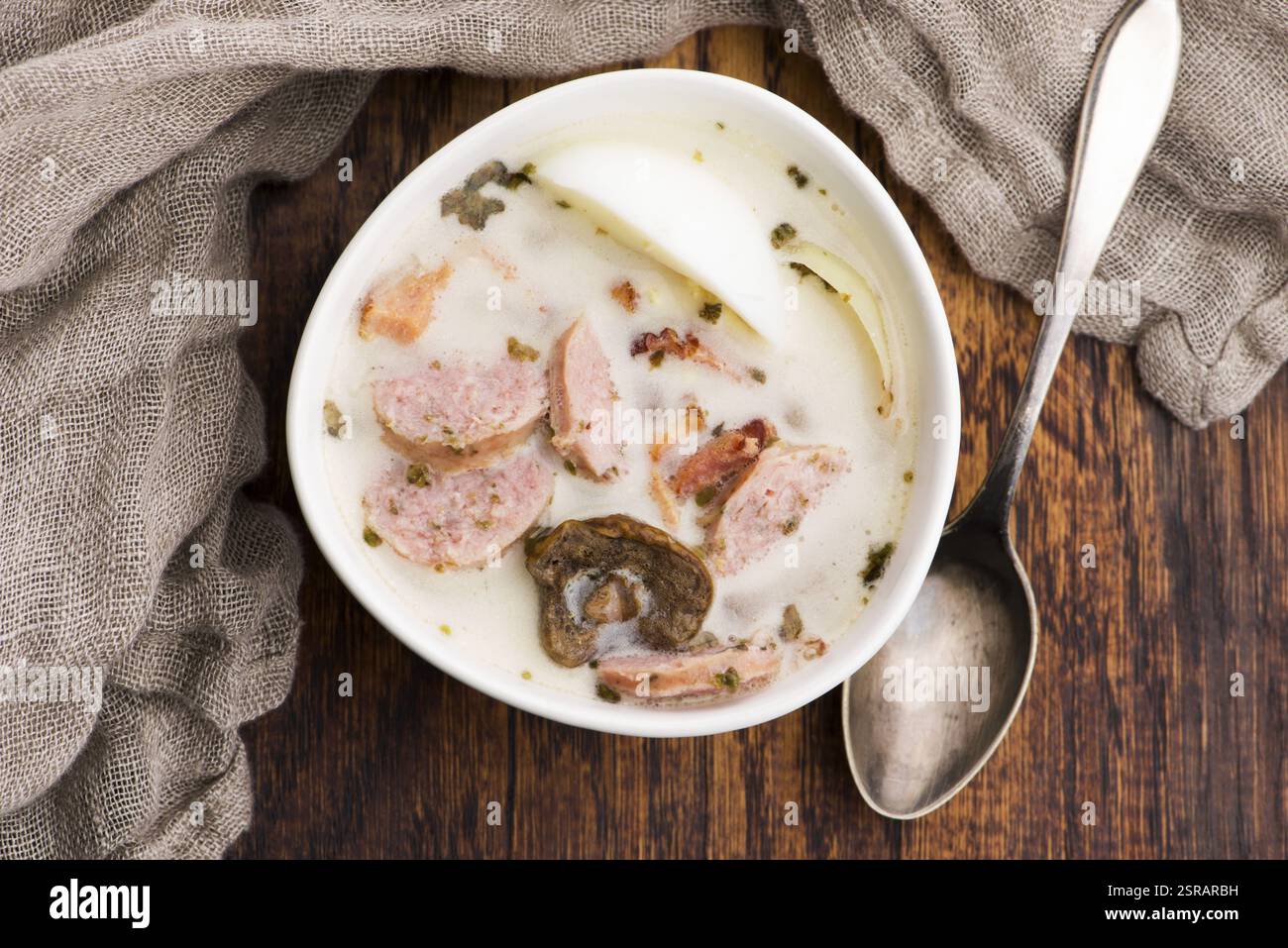 Traditional easter white borscht with eggs and sausage Stock Photo - Alamy